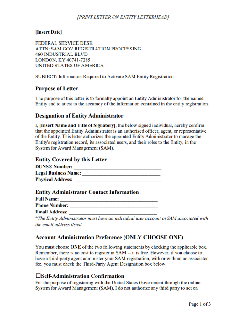 SAM Notarized Letter – Government Contracting Filing Services & Support